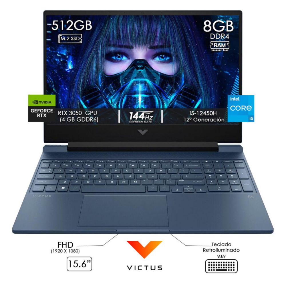 Laptop HP Gaming Victus 15-fa0033dx , Intel Core i5-12450H, 512GB SSD ...