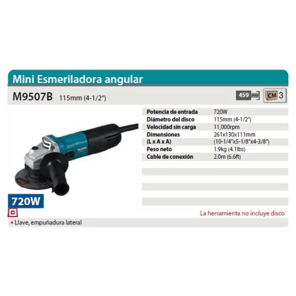 MINIESMERILADORA ANGULAR 4 1/2 PULG 720 W M9507B MAKITA
