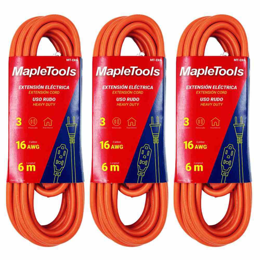 KIT 3 EXTENSIONES ELÉCTRICAS USO RUDO MAPLE TOOLS 6 M
