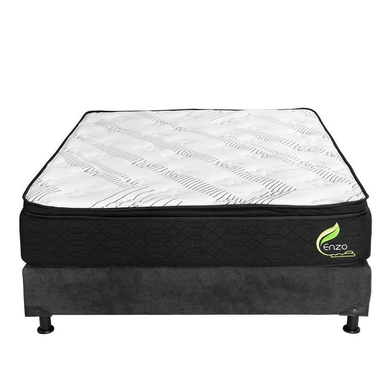 Colchón Queen Size Restonic Enzo Negro+ Box+ Almohada Oso 2 TRY