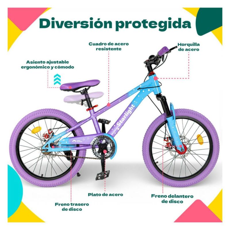 Bicicleta Infantil Little Monkey Starlight Rodada 20 Niñas Color Morado ...
