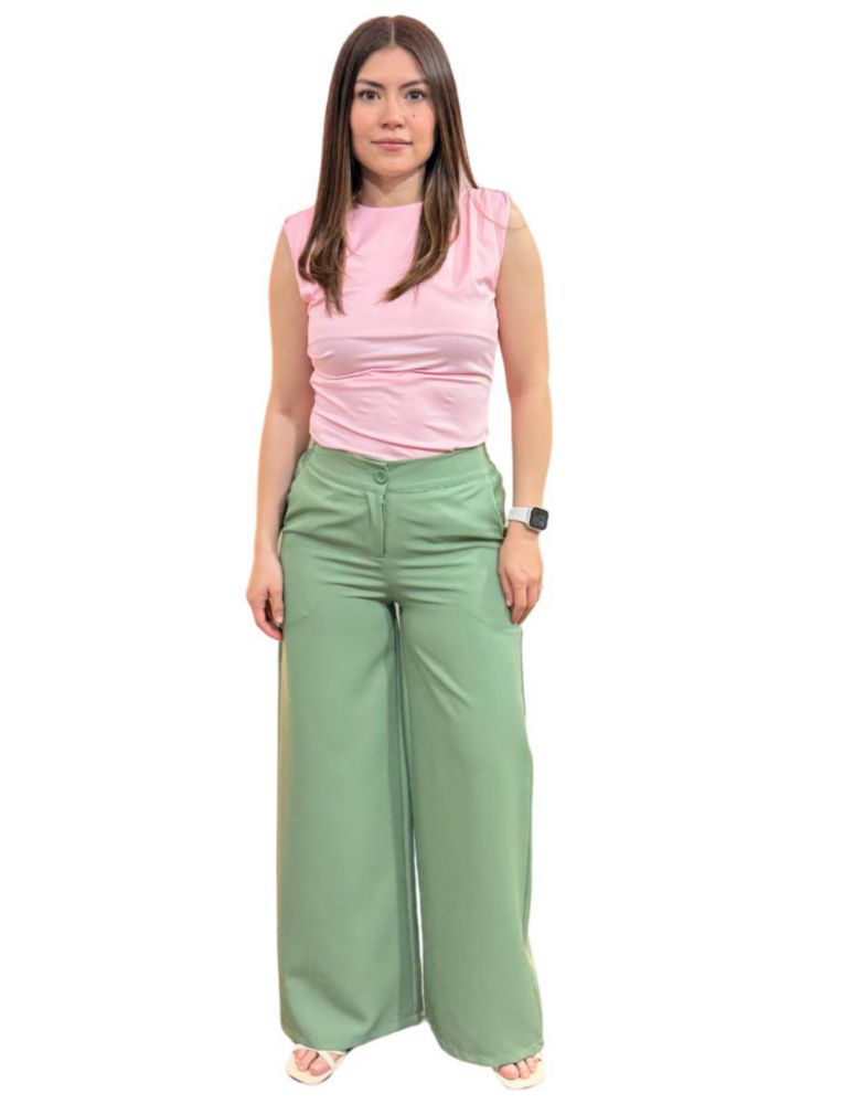 Pantalon Para Dama Formal De Pierna Ancha Comodo Y Elegante VERDE OLIVO