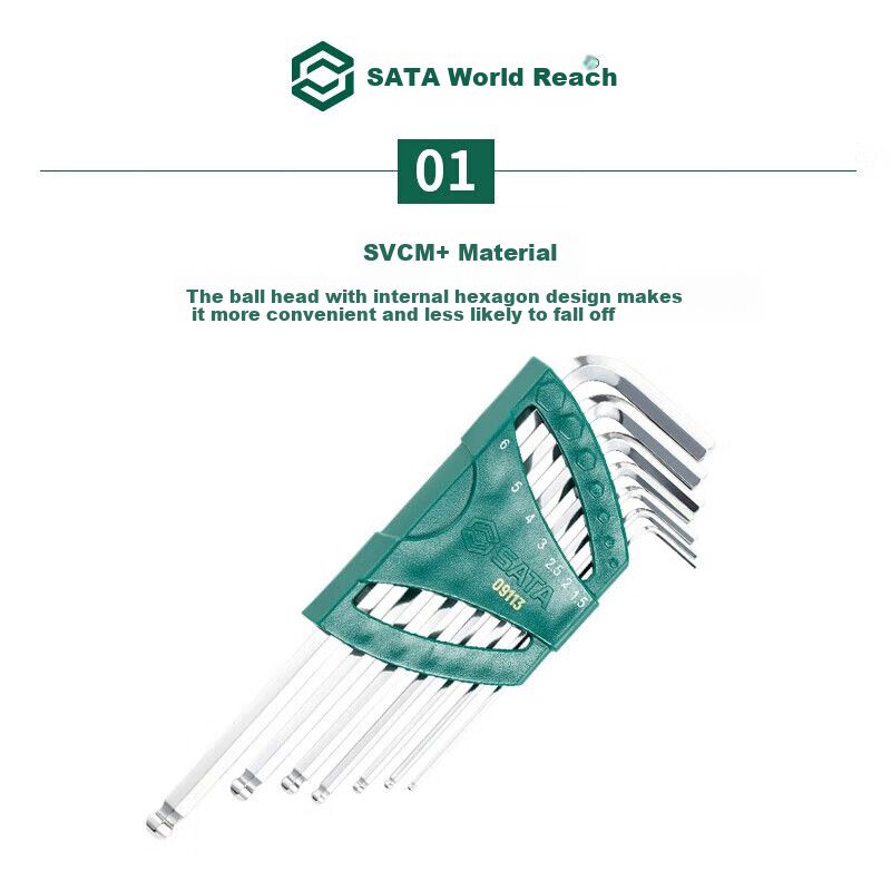 Juego De Llaves Hexagonales Sata 09113 1.5-6 Mm Bola Extendida