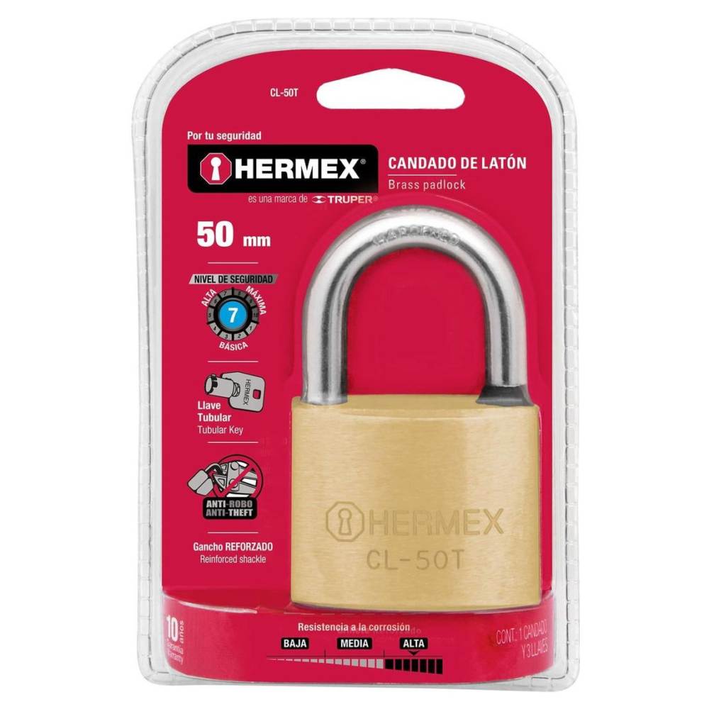 Candado Latón 50mm Llave Tubular Hermex | Elektra tienda en línea México