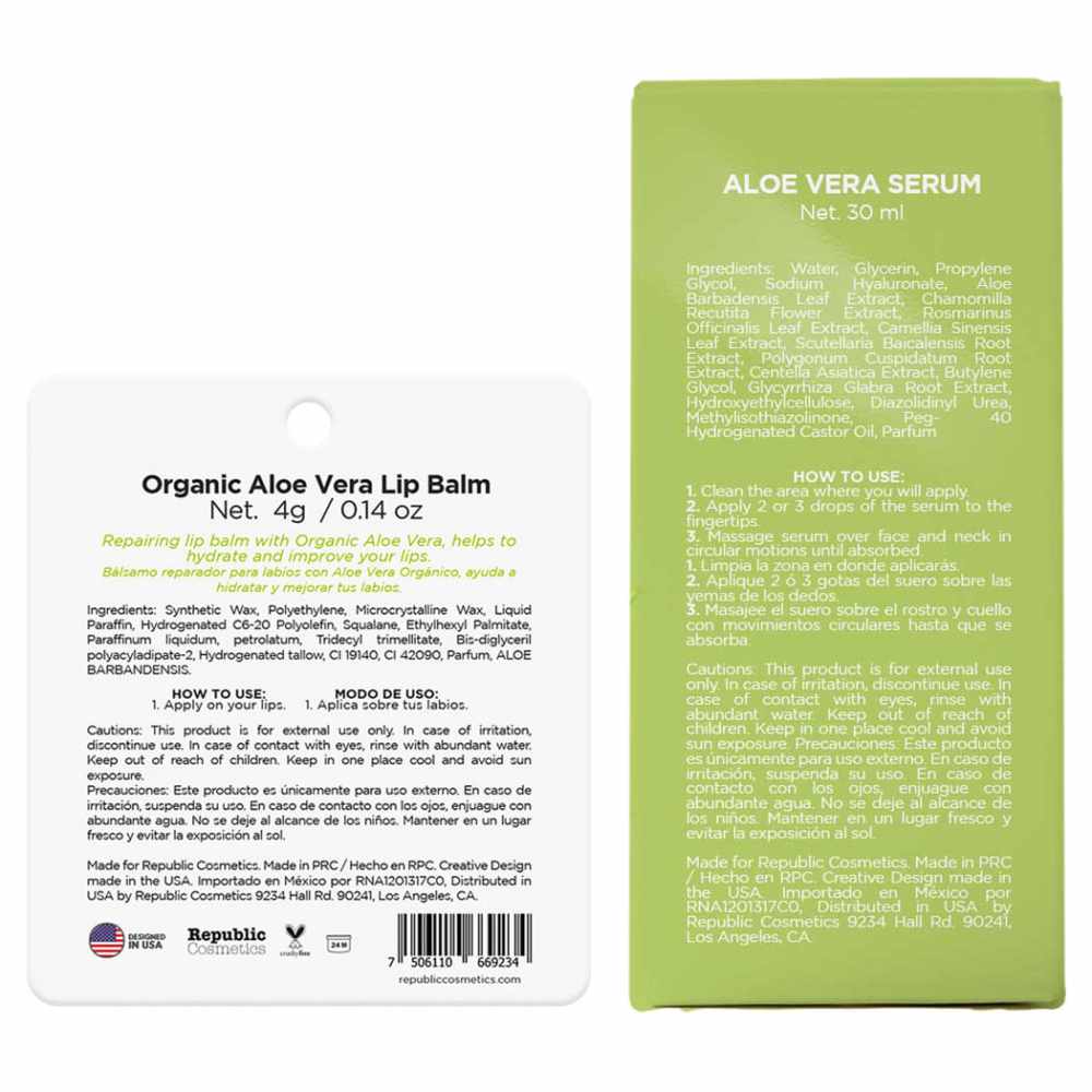 Republic Cosmetics 3 Bálsamos y 3 sueros con Aloe Vera orgánico