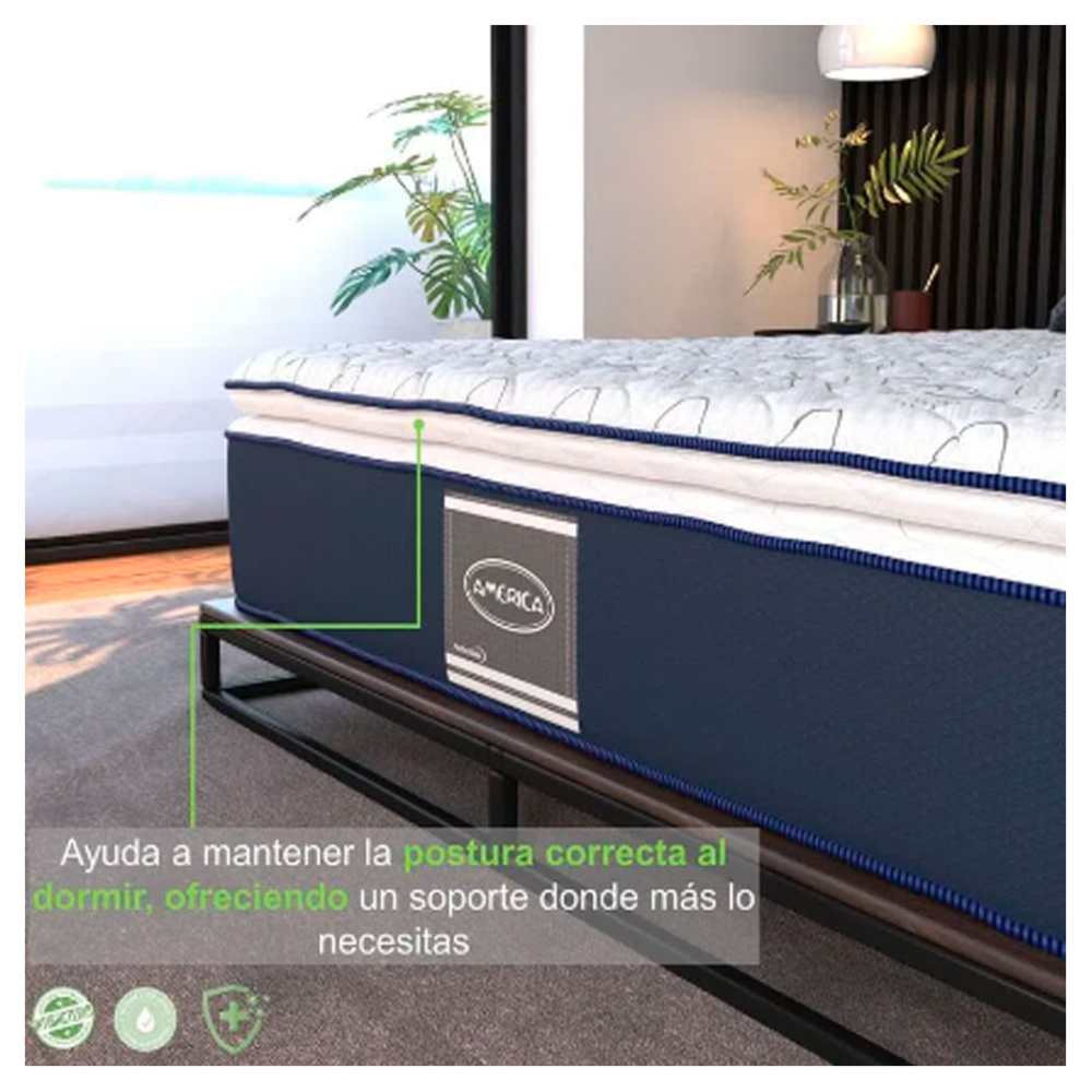 Colchón América Matrimonial Ortopédico con Box Reforzado y Almohadas