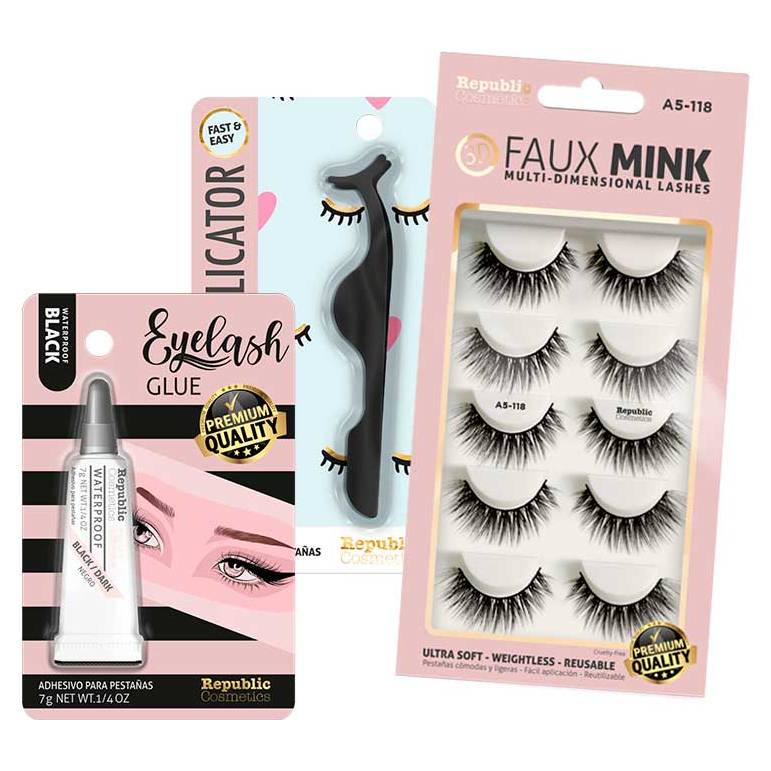 Set 5 Pares Pestañas Postizas A5 118 Con Aplicador Y Pegamento Black