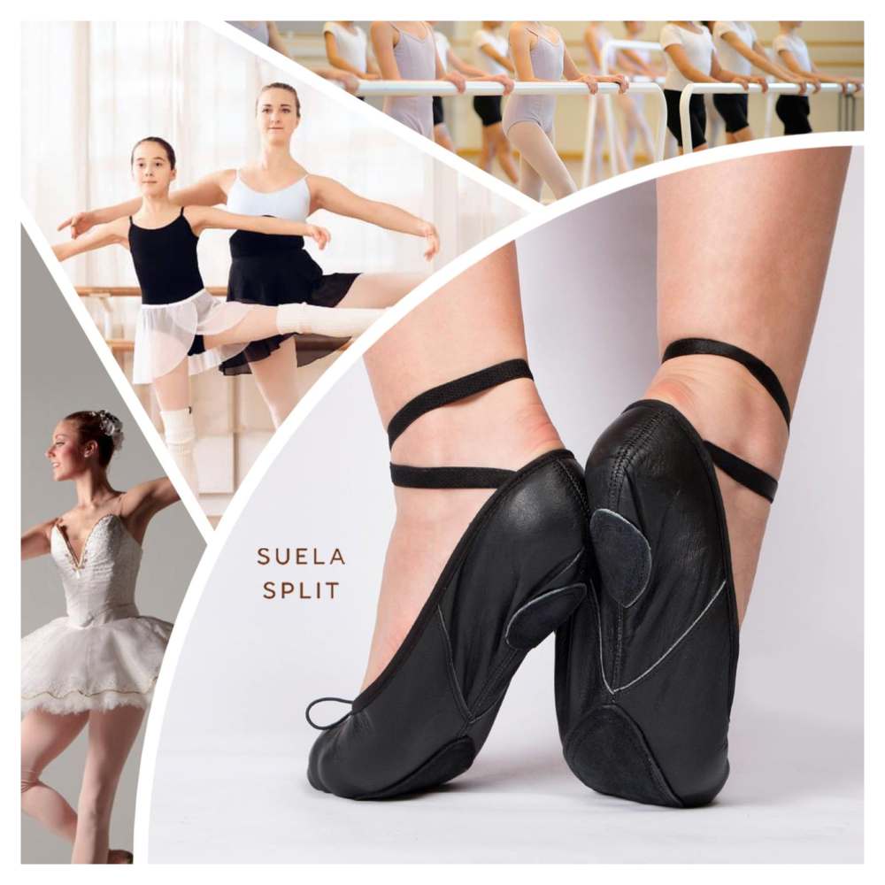 Zapatilla De Ballet Split De Piel Negro y Blanco Tallas 15 - 30