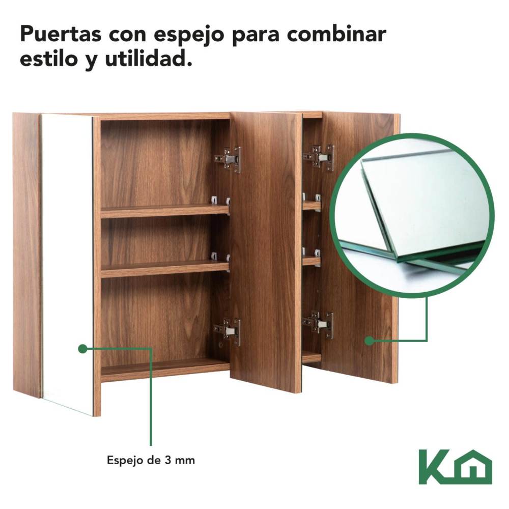 Botiquin Con Espejo Para Baño Organizador 3 Puertas Gabinete Café