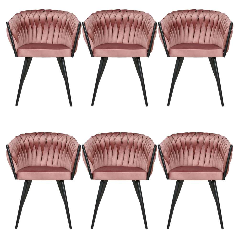 Set 6 Sillas Comedor Tejidas Terciopelo Modernas Elegantes Rosa