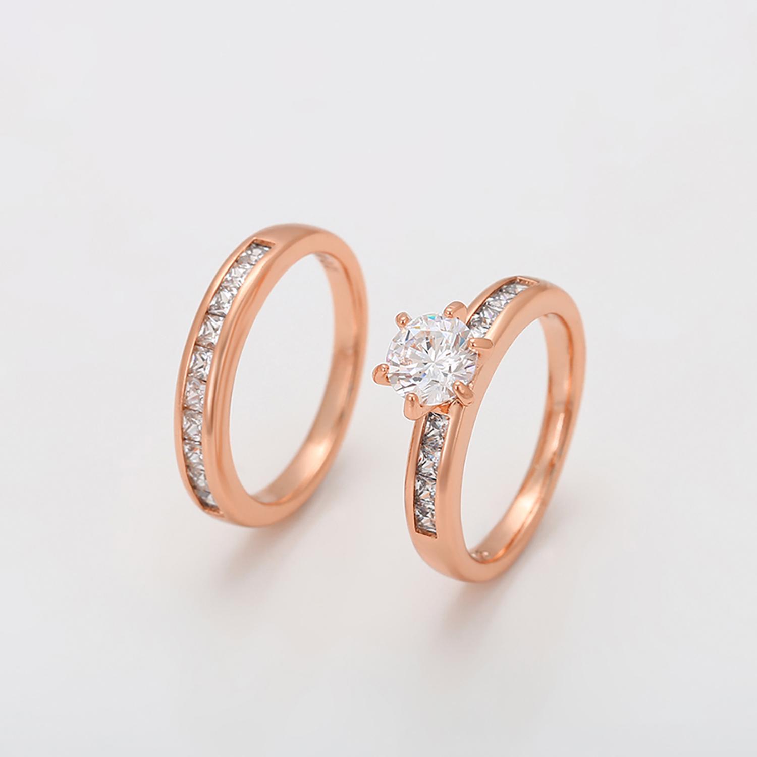 Anillo Compromiso Oro Rosa 14k Laminado Cristales Novios 10