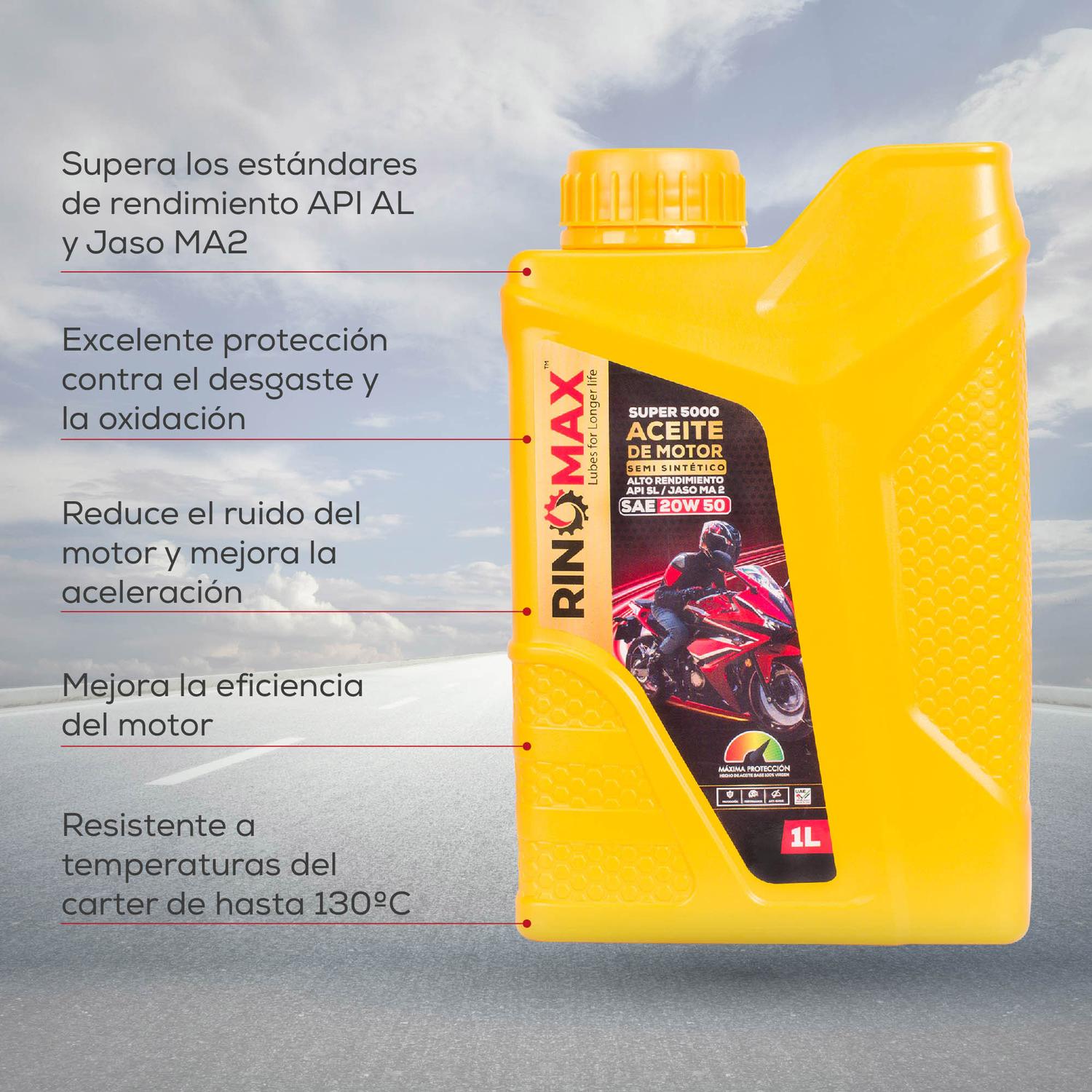 Aceite Moto Semi Sintetico 20W 50 4T 1L API SL Rinomax 5000